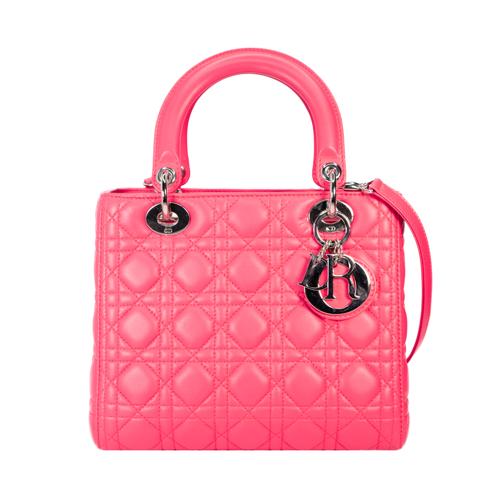Christian Dior Lambskin Cannage Medium Lady Dior Pink - Luxury In Reach