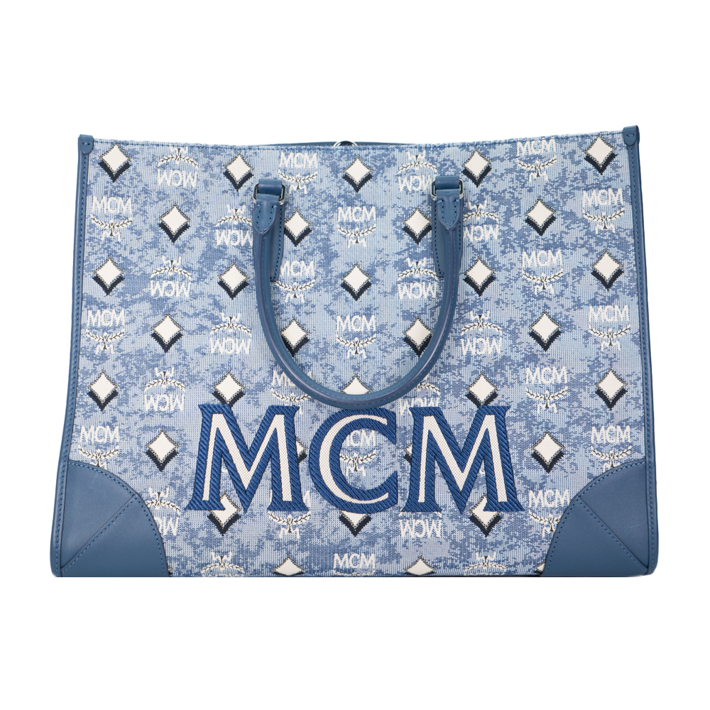 MCM Jacquard Monogram Tote Blue - Luxury In Reach