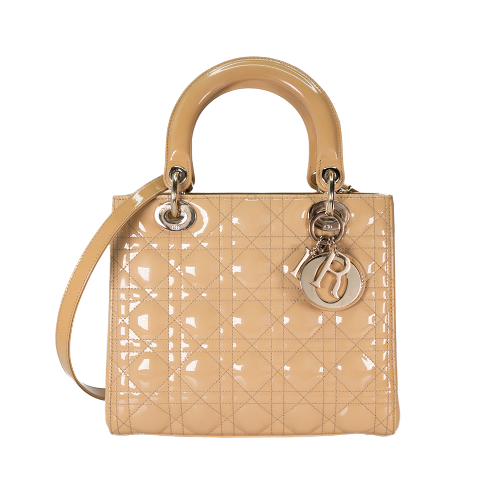 Christian Dior Quilted Patent Lady Dior Medium Beige - Luxury In Reach