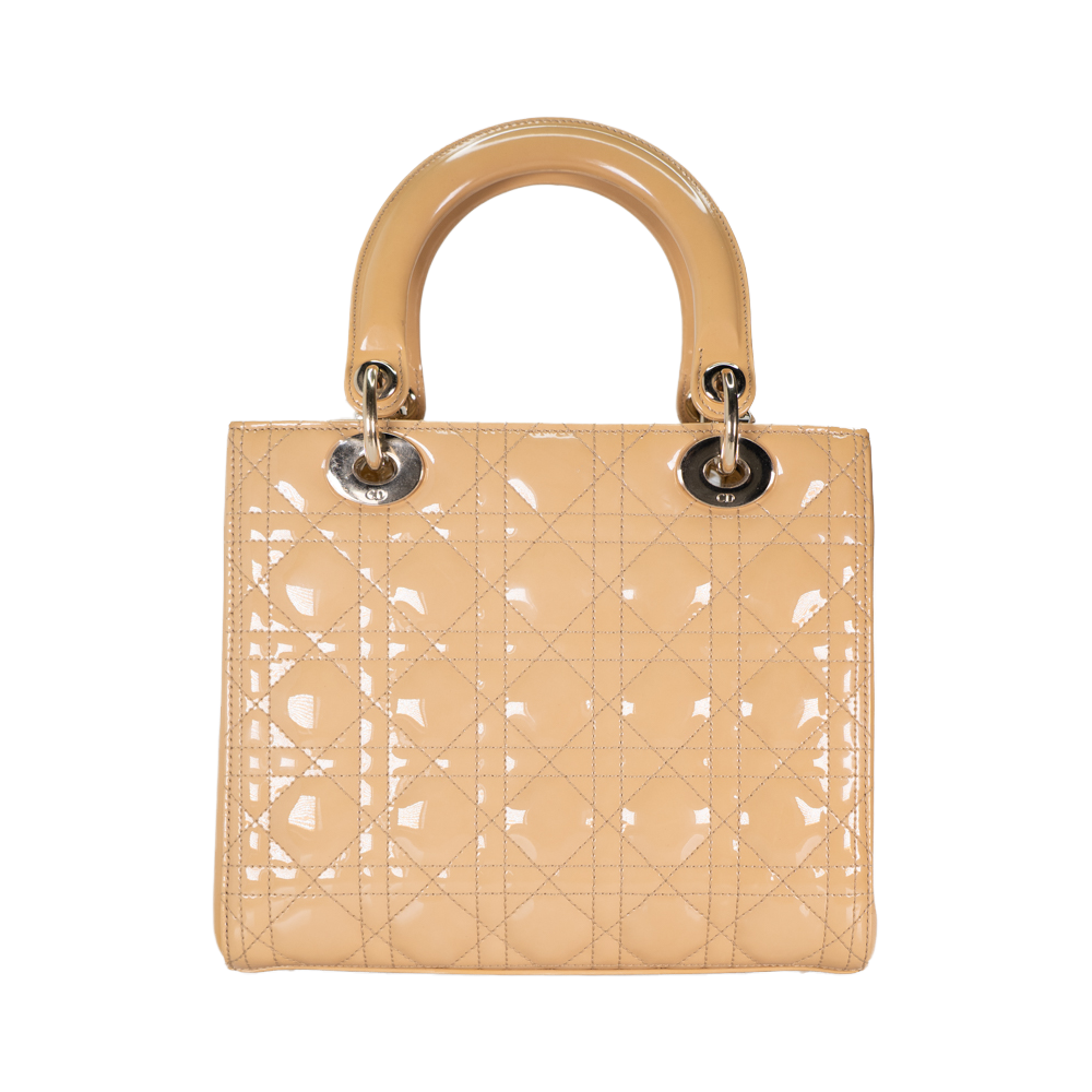 Christian Dior Quilted Patent Lady Dior Medium Beige - Luxury In Reach