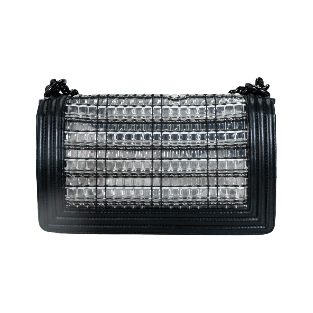 Chanel Woven PVC with Lambskin Boy Flap Medium Black - Luxury In Reach