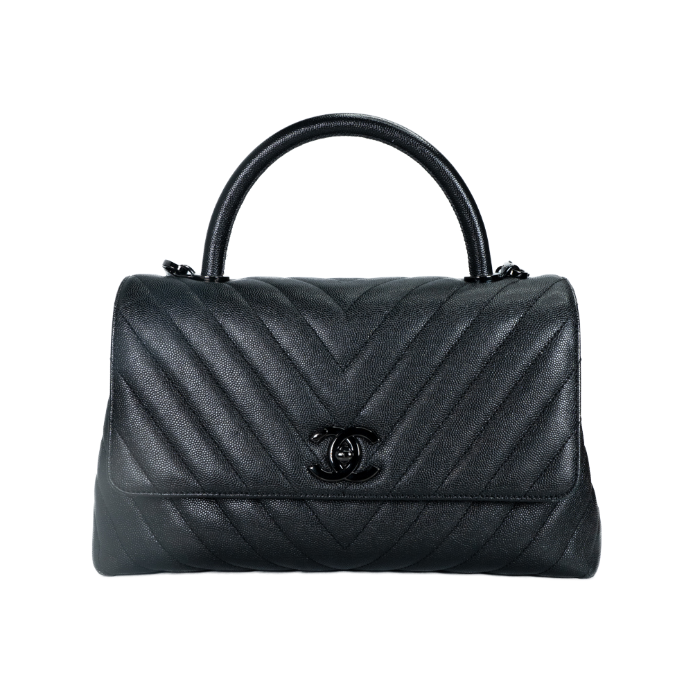 Chanel Chevron Caviar Coco Top Handle Small Black - Luxury In Reach